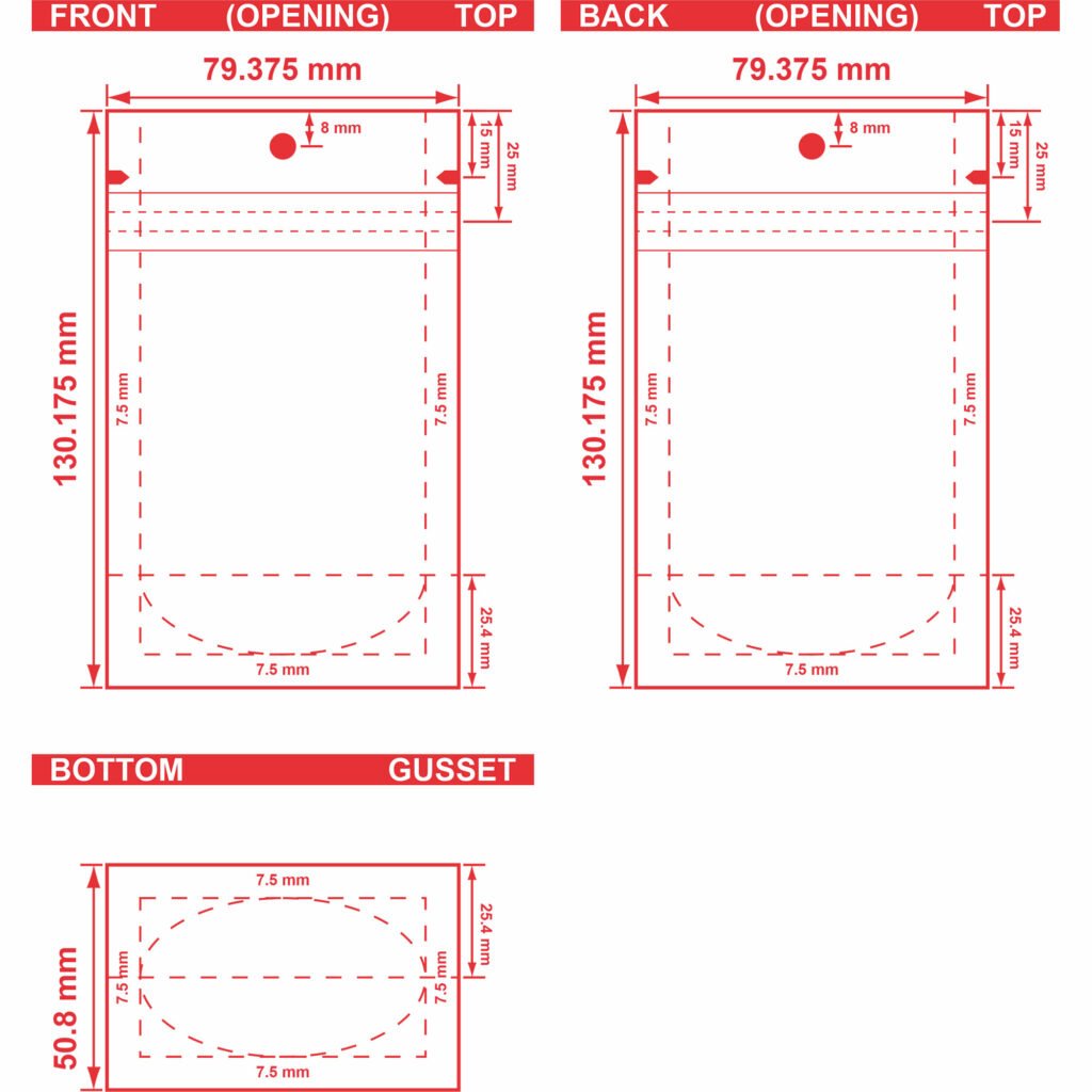 Custom Stand-Up Pouch 5.75x7.5x2.5 Dieline - CarePac